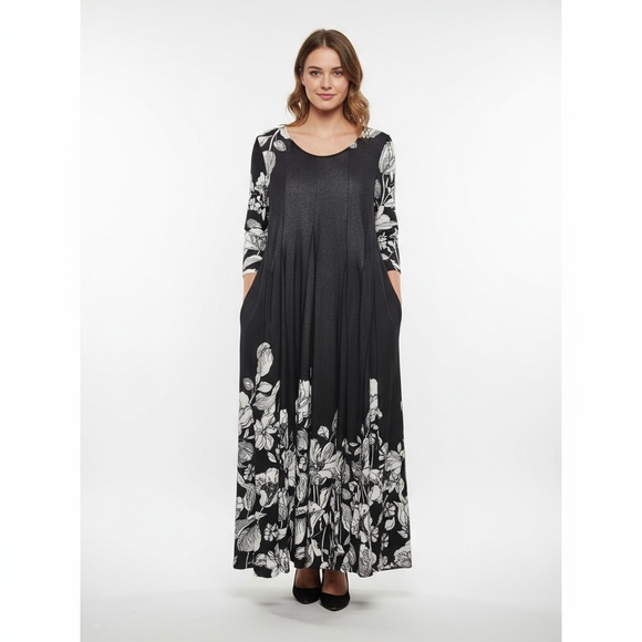 Reborn | Dresses | Nwt Reborn Black White Floral Print Maxi Dress 34 ...